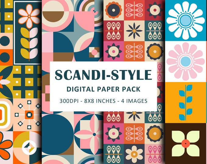 Hand Drawn Scandinavian Minimalist Digital Papers Bundle | Scandi ...