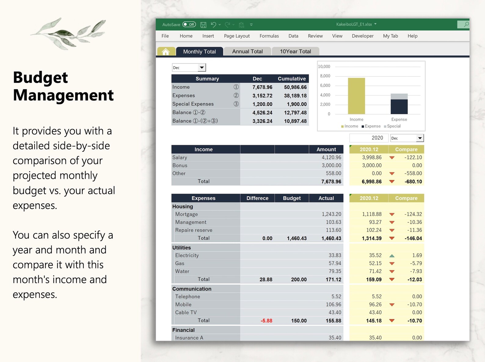 Kakeibo Light Excel Tool Household Budget for English | Etsy
