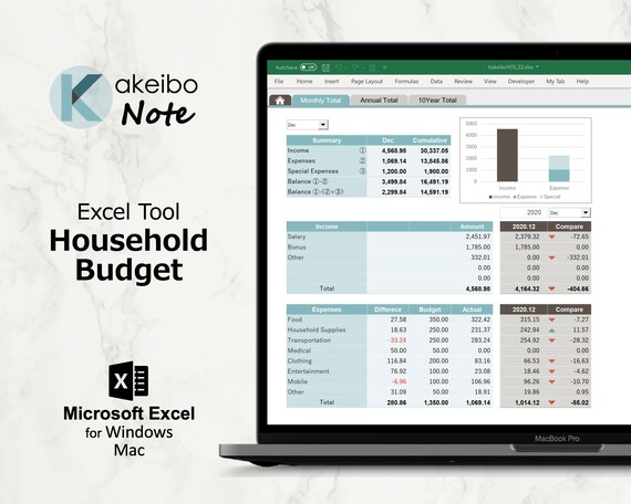 Kakeibo Note Excel Tool Household Budget Armadillo | Etsy