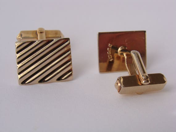 Vintage Swank Gold-tone Rectangular Cufflinks with Di… - Gem