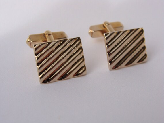 Vintage Swank Gold-tone Rectangular Cufflinks with Di… - Gem