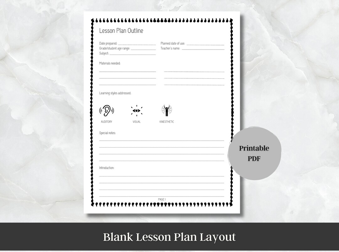 Blank Lesson Plan Printable, Teacher Lesson or Homeschool Lesson ...