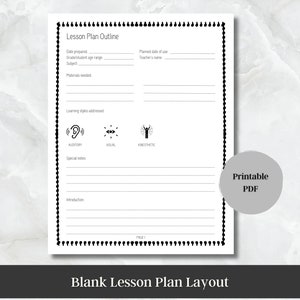 Blank Lesson Plan Printable, Teacher Lesson or Homeschool Lesson ...
