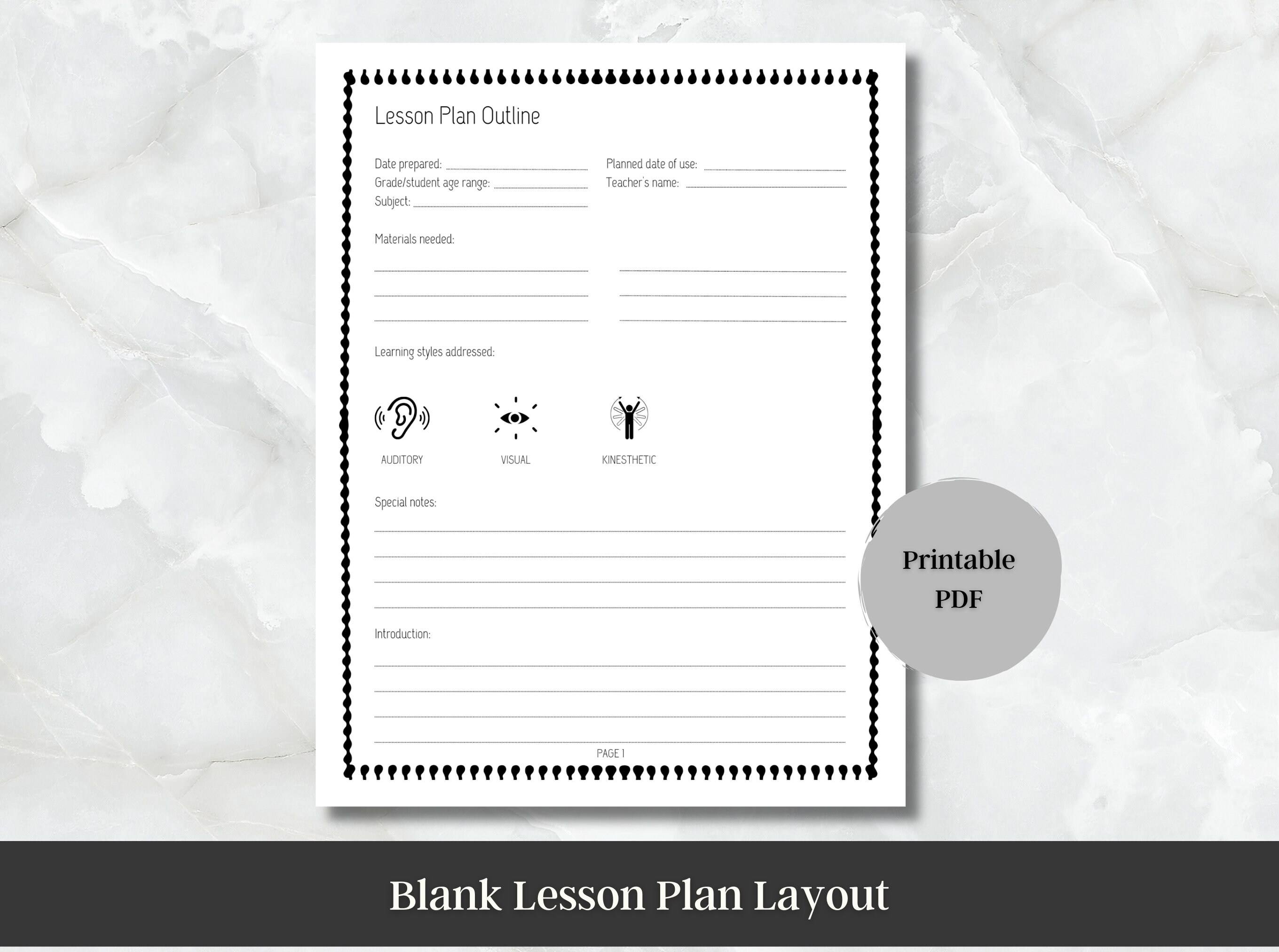 Blank Lesson Plan Printable, Teacher Lesson or Homeschool Lesson ...