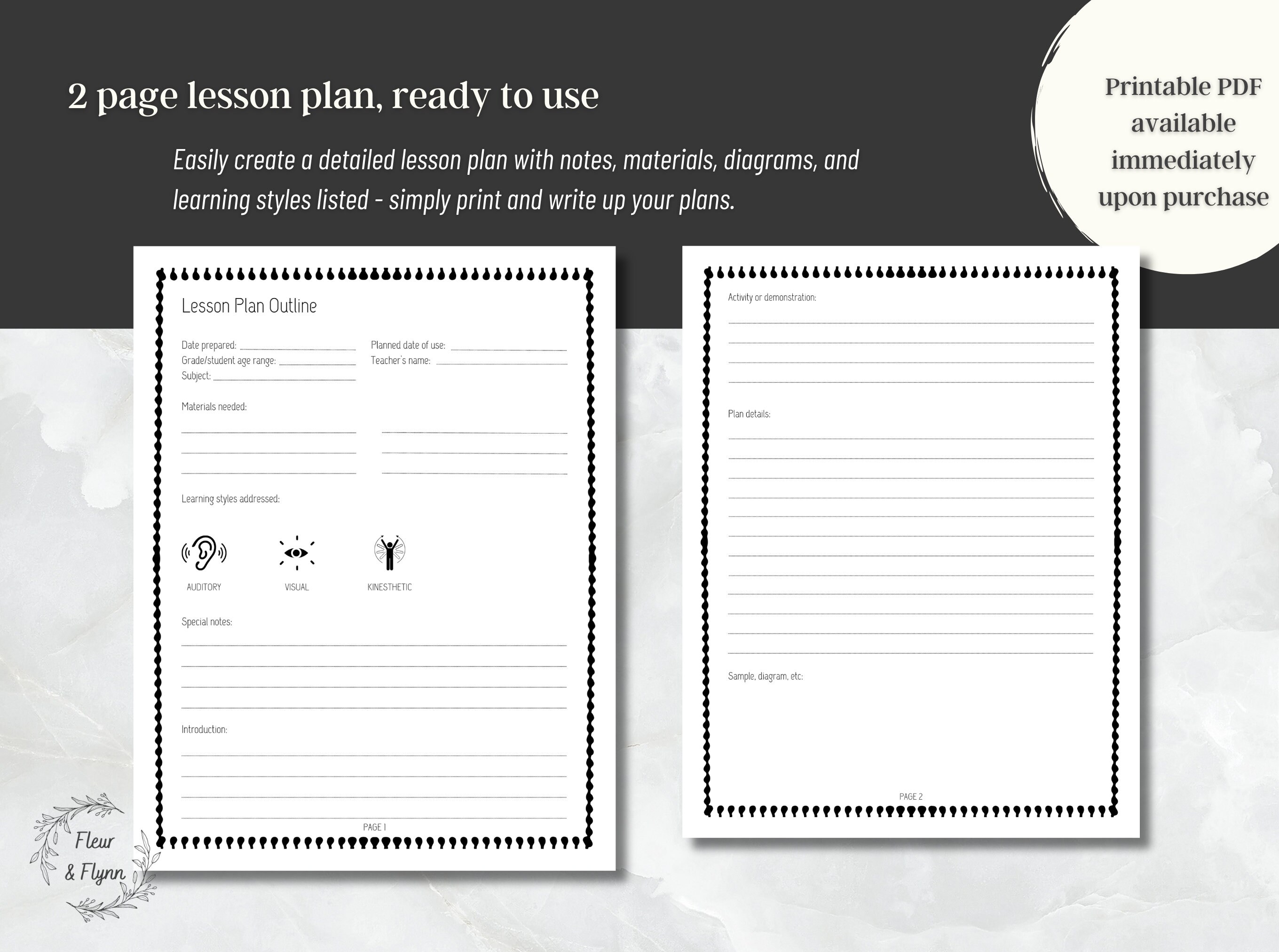 Blank Lesson Plan Printable, Teacher Lesson or Homeschool Lesson ...