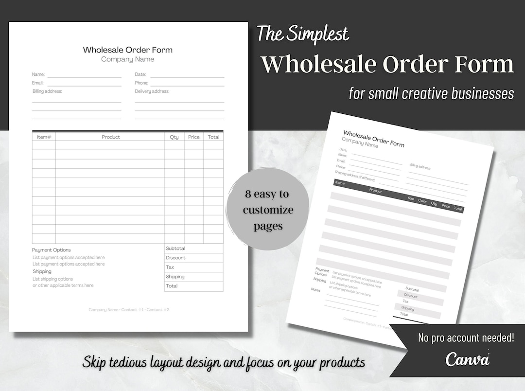 Plantilla de factura personalizada, plantilla de formulario de pedido imprimible, plantilla ...