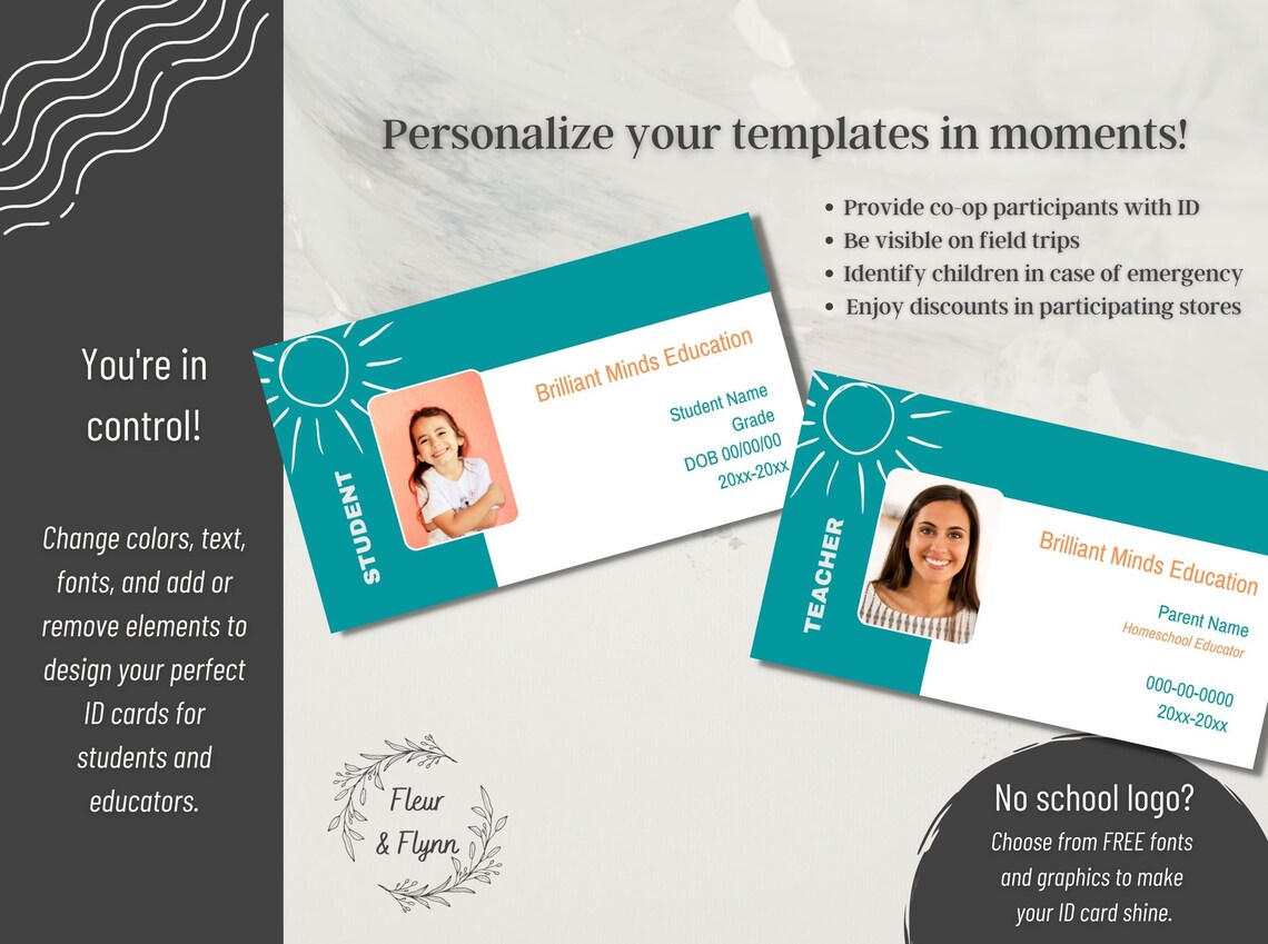Homeschool ID Cards Printable, Canva Template Homeschool Teacher and ...
