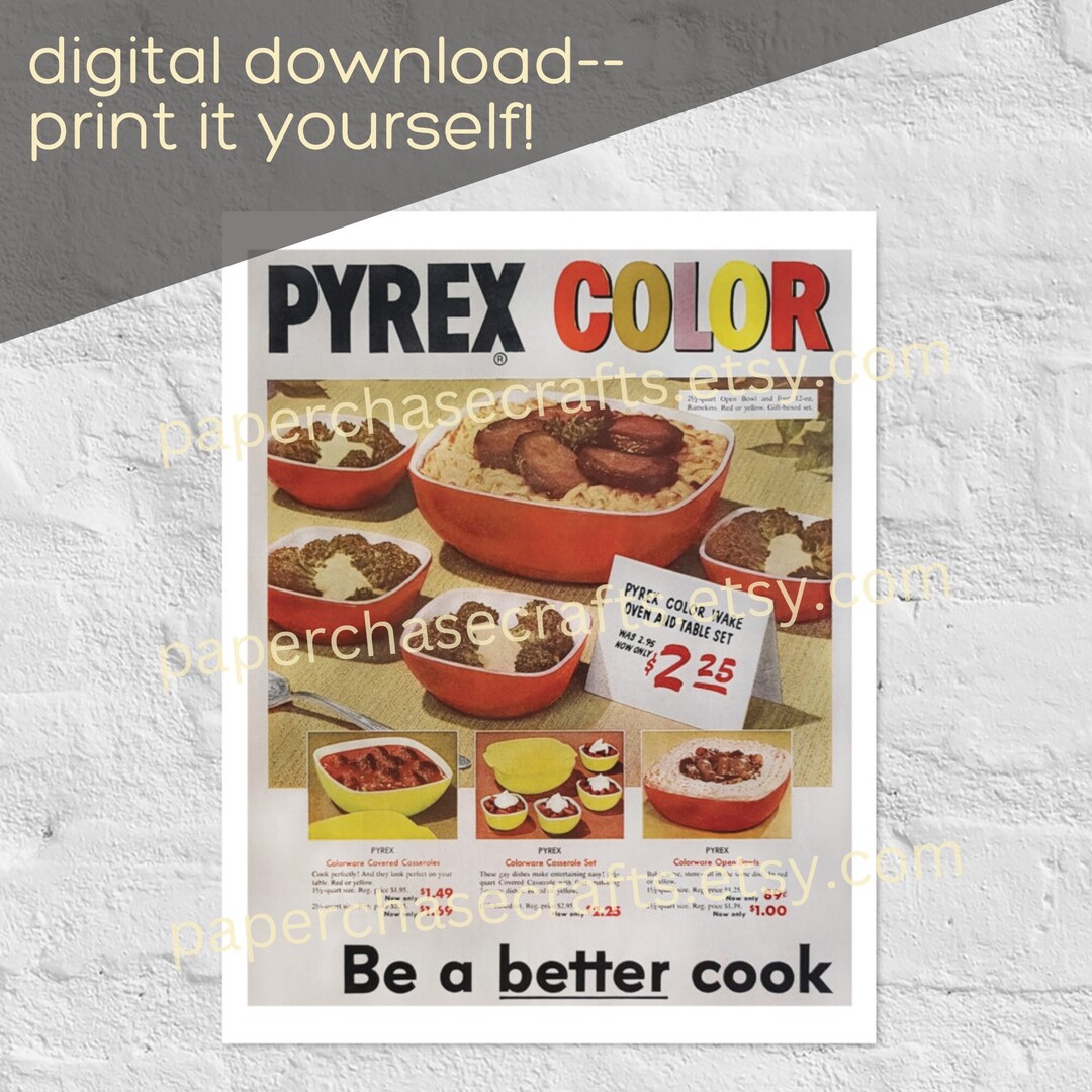 Printable Vintage Pyrex Color Ad Poster Digital Download Be A - Etsy