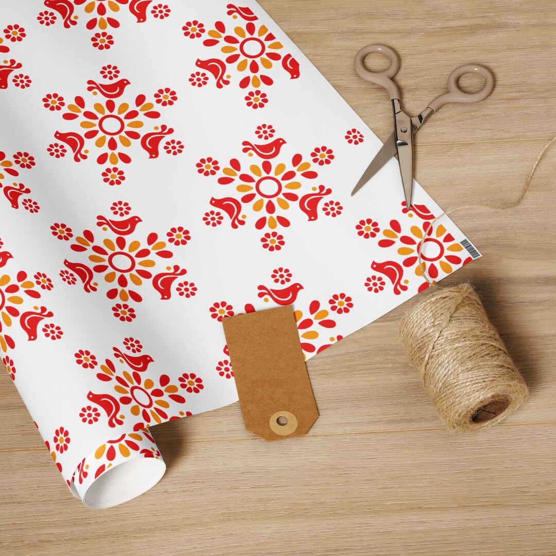 Pyrex Friendship Wrapping Paper, Christmas Gift Wrap, Red Orange Tree ...