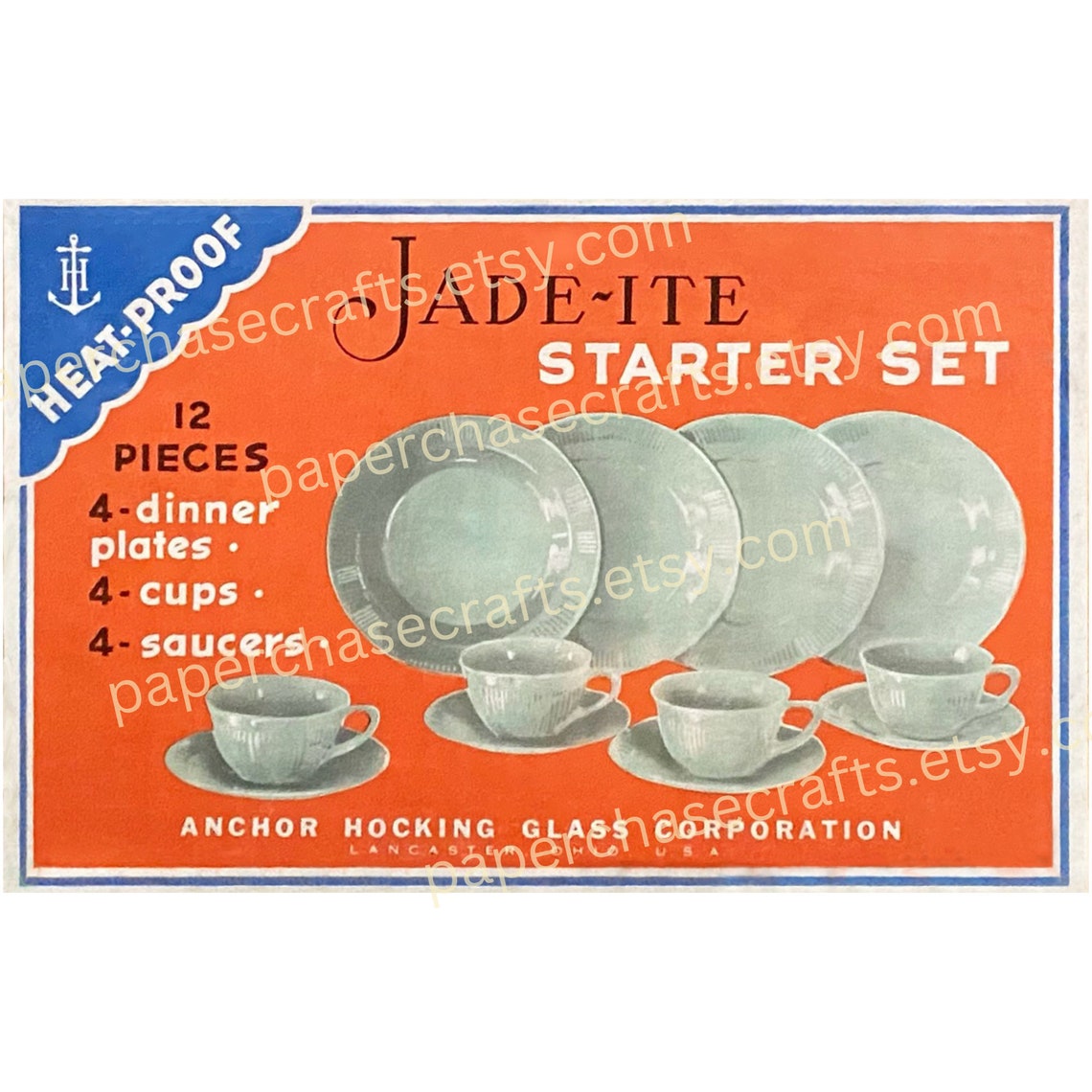 Printable Vintage Jadeite Ad, Fire King Jadite Box Label Digital ...