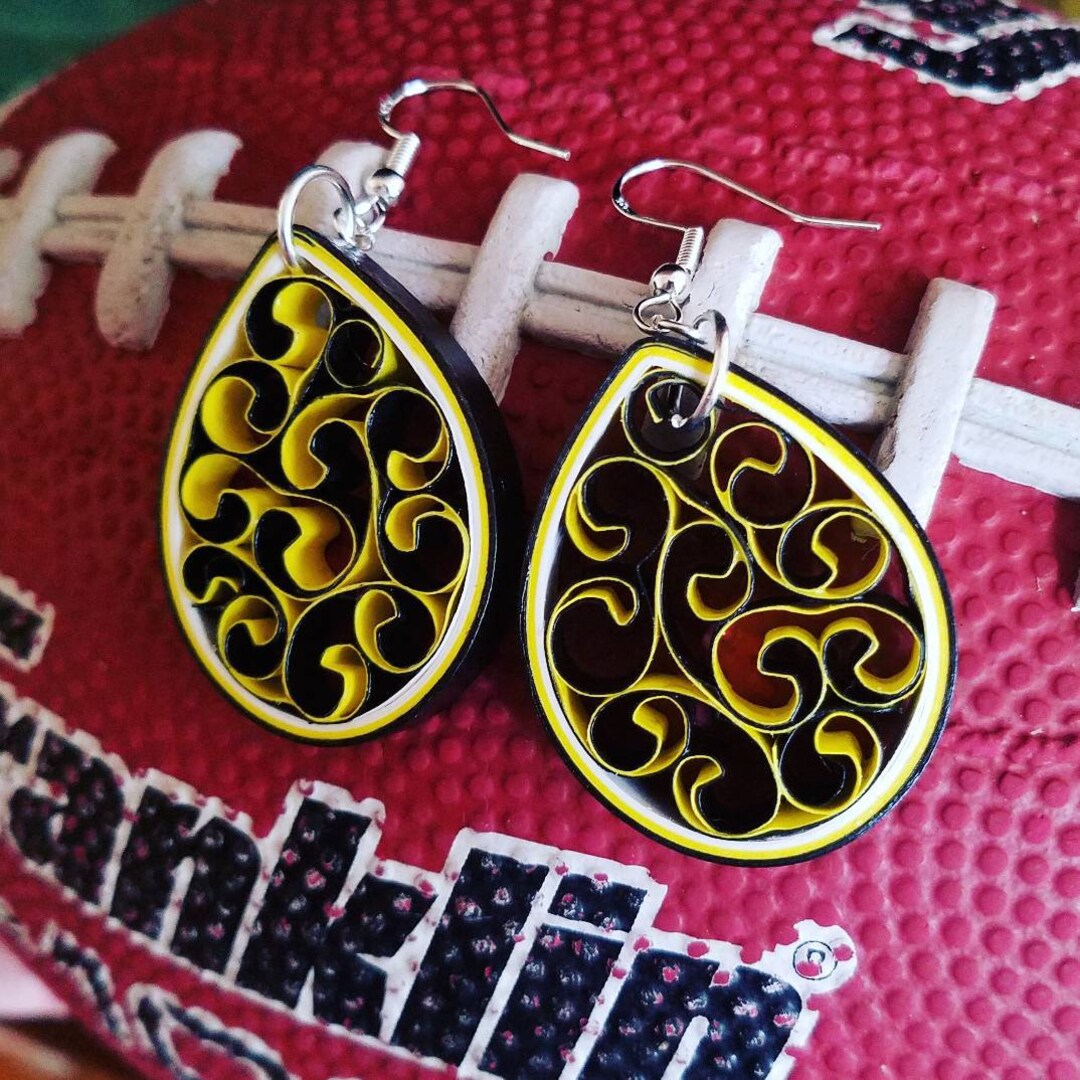 Pittsburgh Football Earring, Black & Yellow Quilling, Game Day Jewelry ...