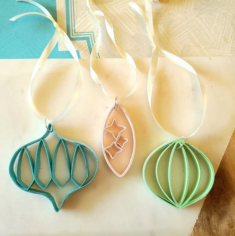 Midcentury Modern Christmas Ornament, Quilled Paper Pink Teal Turquoise ...