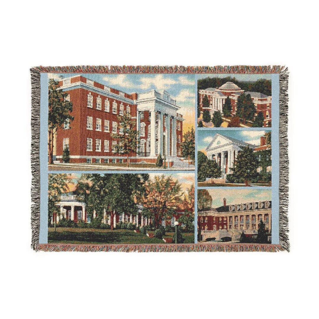 Vintage Mary Washington Postcard Blanket, Woven Throw, Virginia College ...
