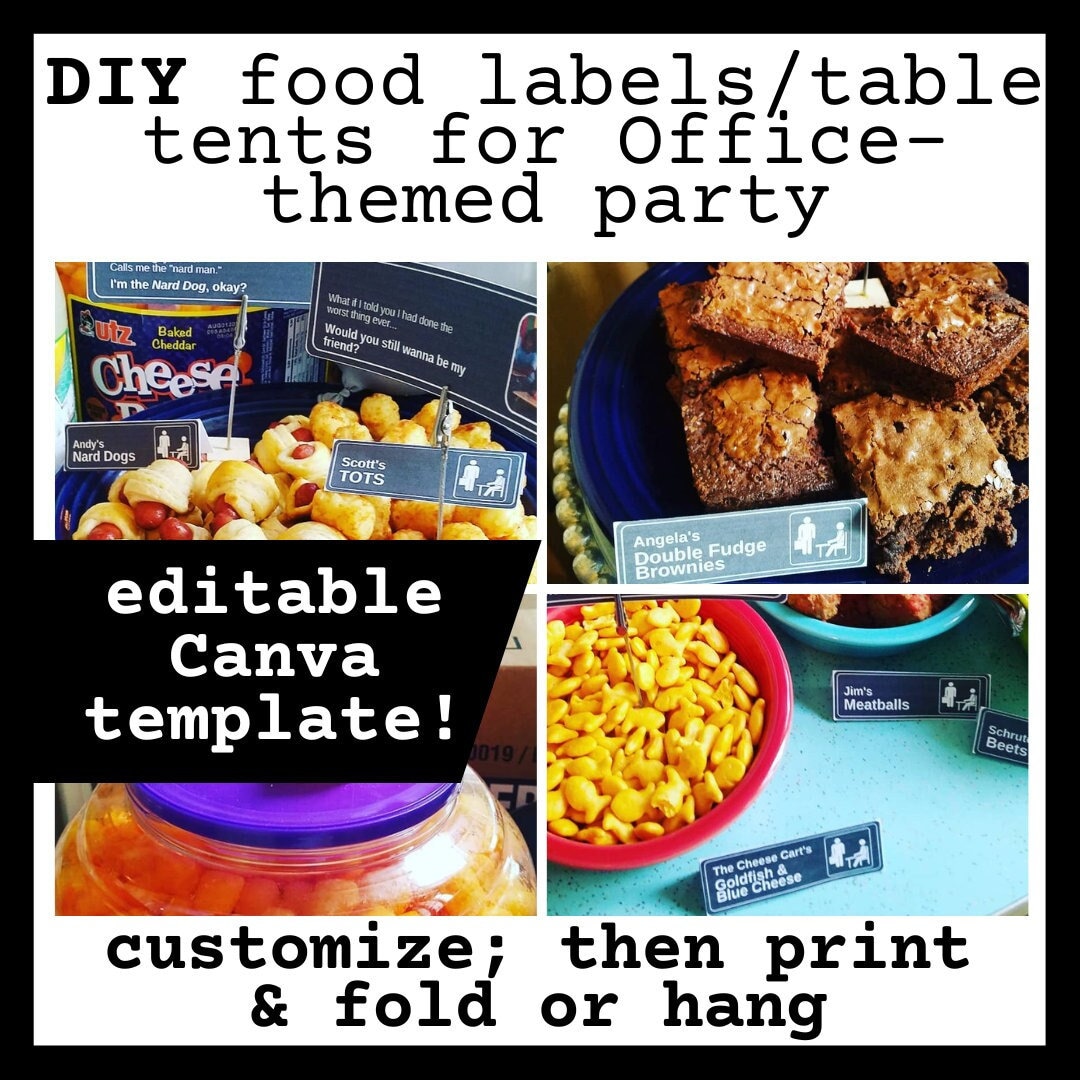 Custom the Office Party Food Labels DIY Customizable Table Tent ...