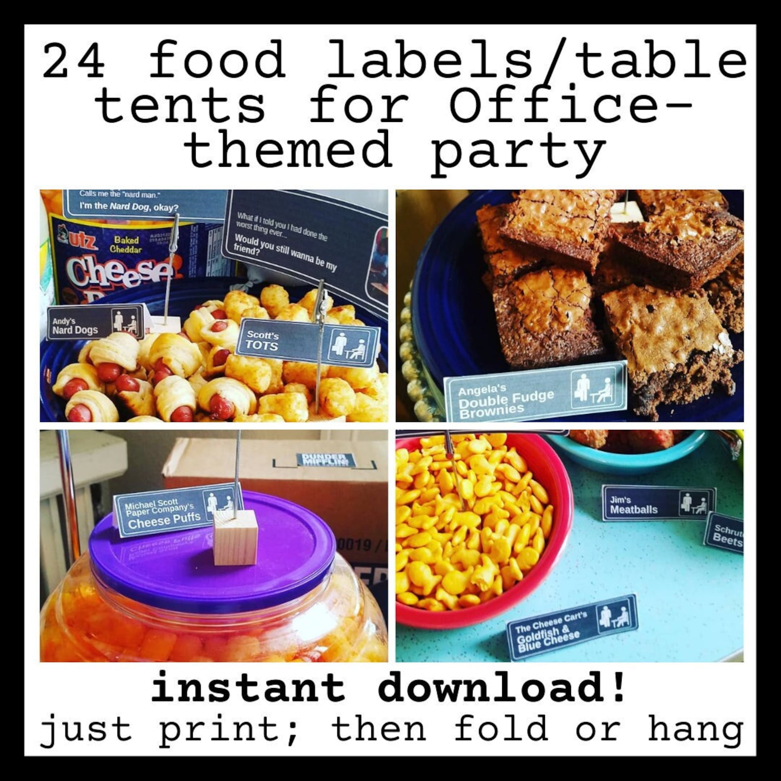 The Office Party Food Labels | Office Party Table Tents Food | Office ...