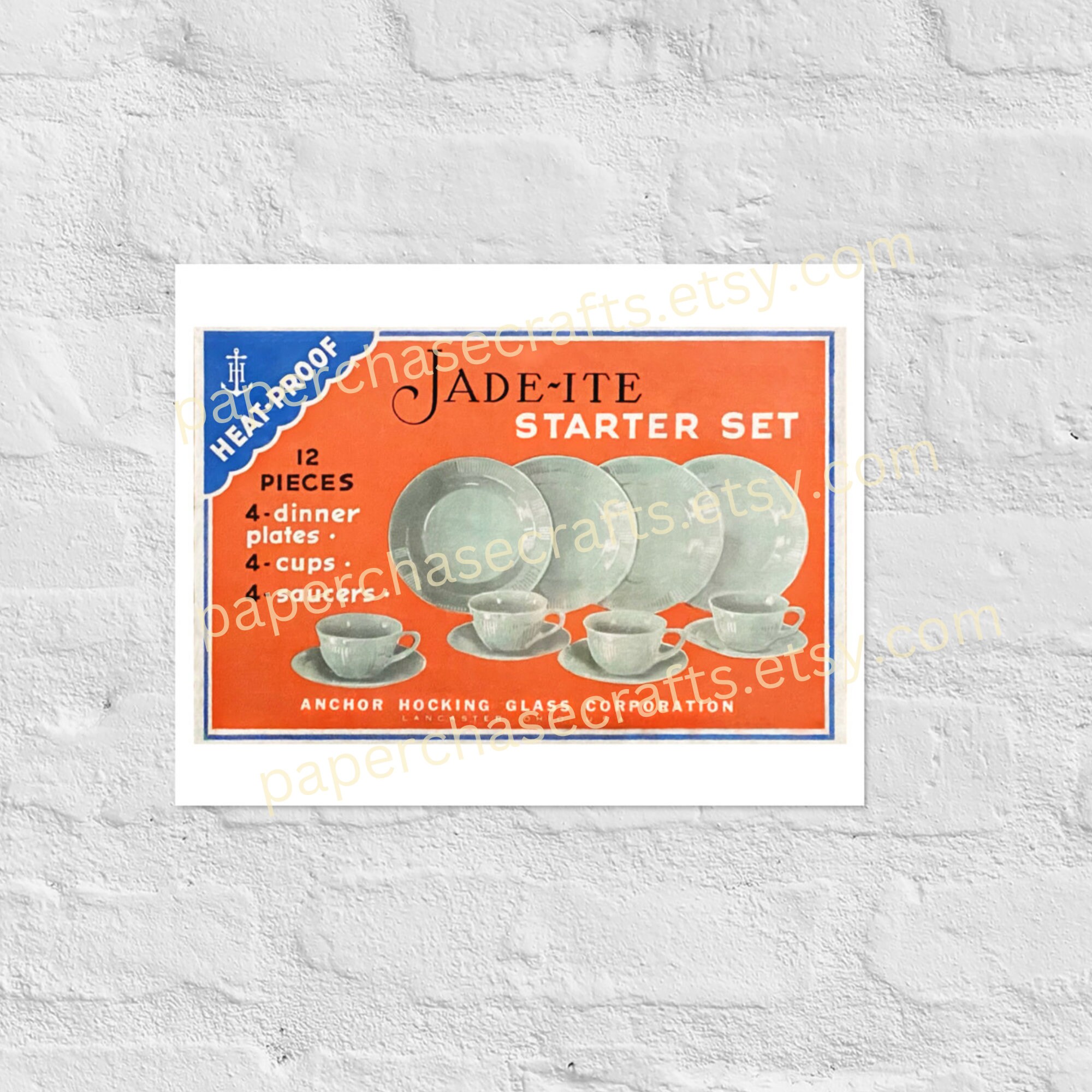 Printable Vintage Jadeite Ad, Fire King Jadite Box Label Digital ...