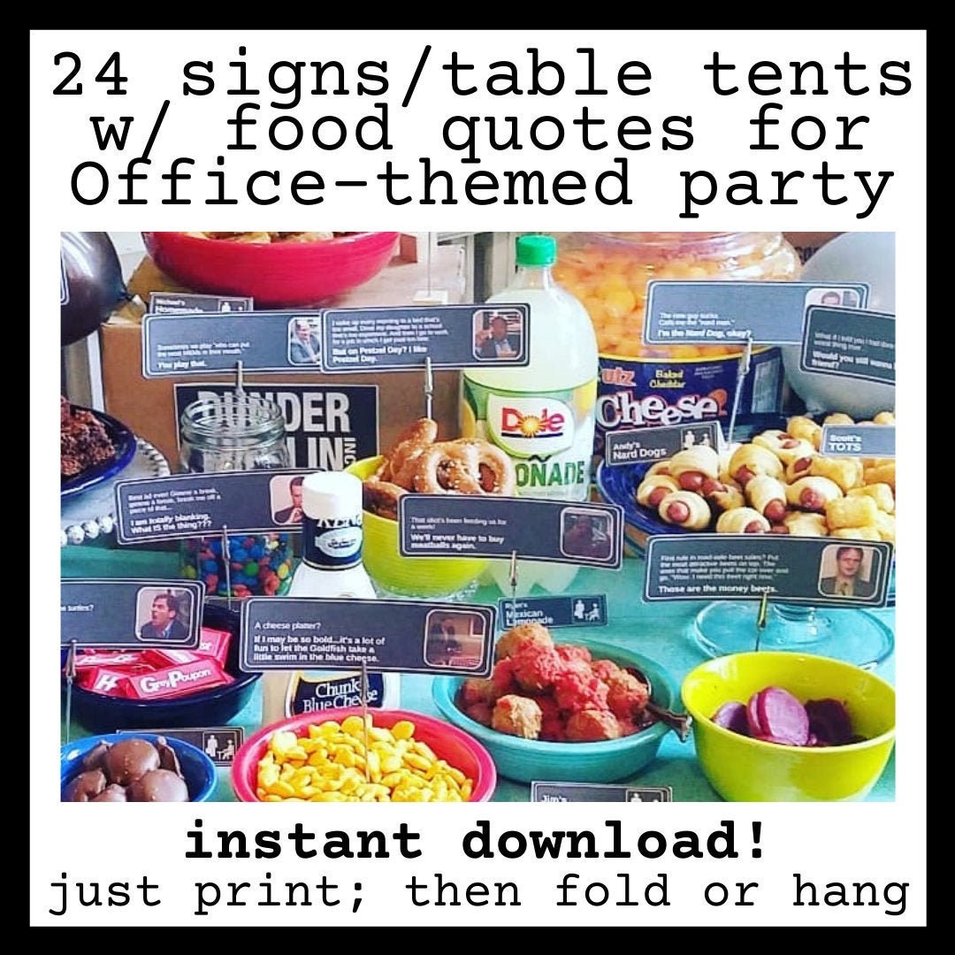 The Office Party Food Signs, Dunder Mifflin Table Tent Decoration ...