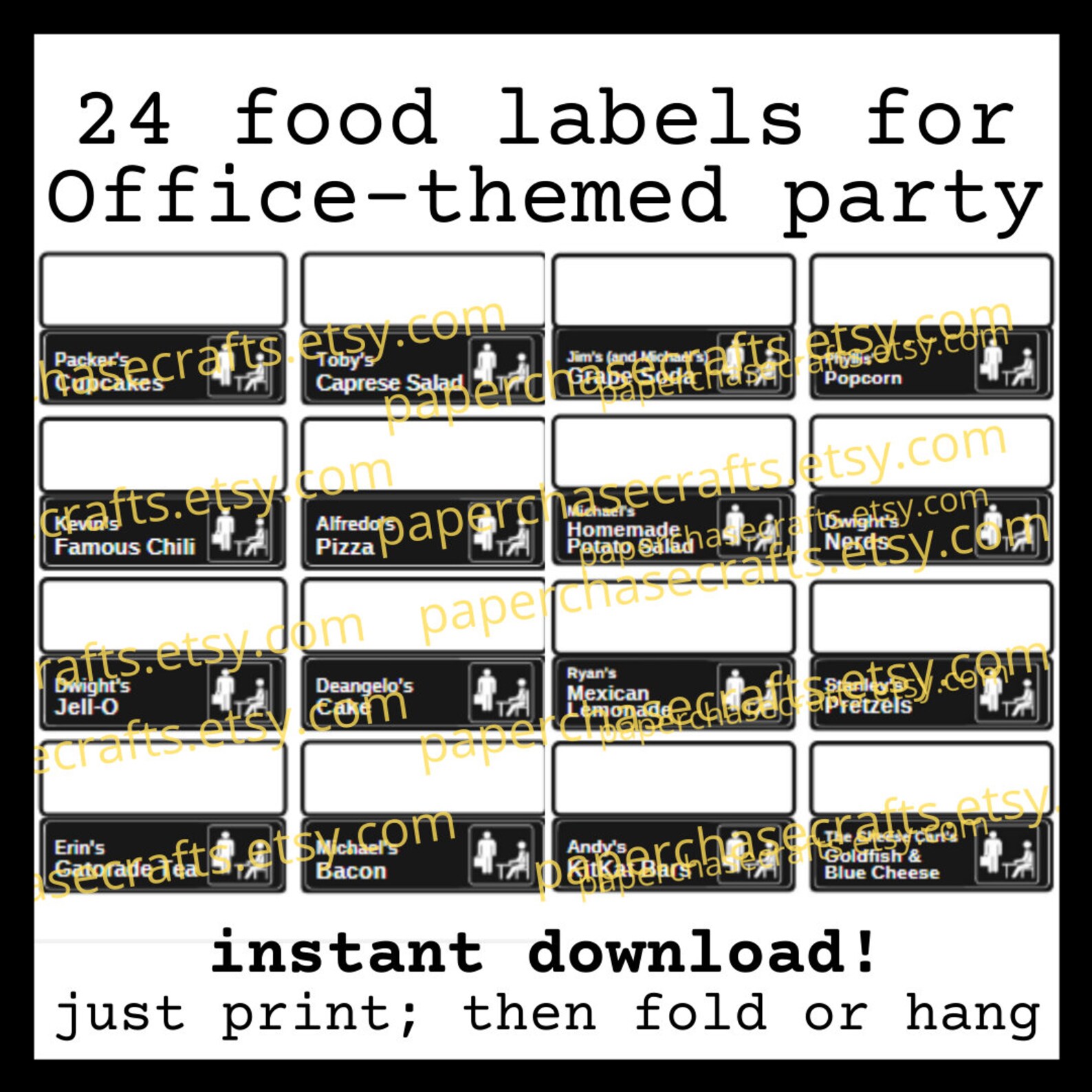 The Office Party Food Labels | Office Party Table Tents Food | Office ...