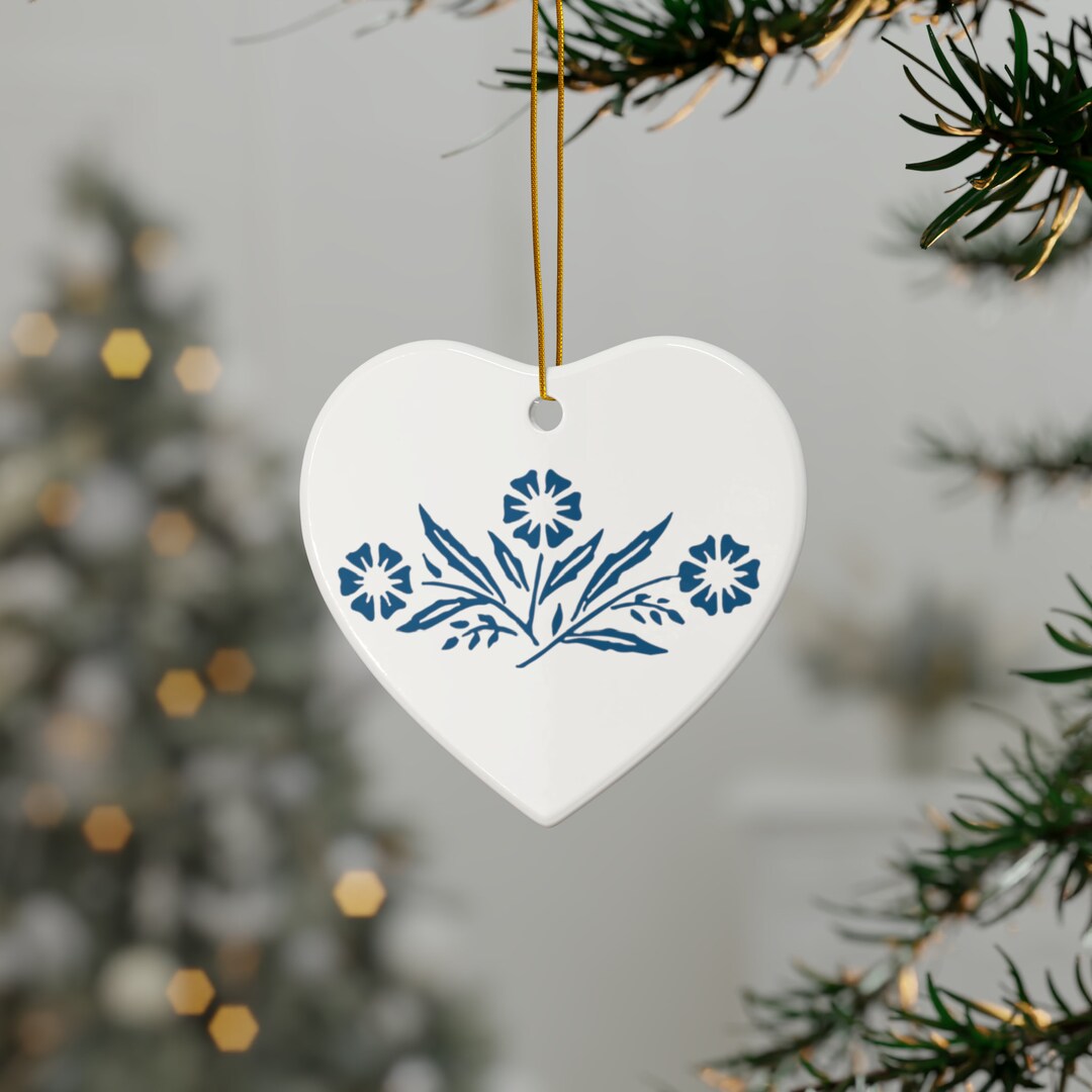 Corningware Corelle Cornflower Blue Christmas Ornament, Ceramic Heart ...