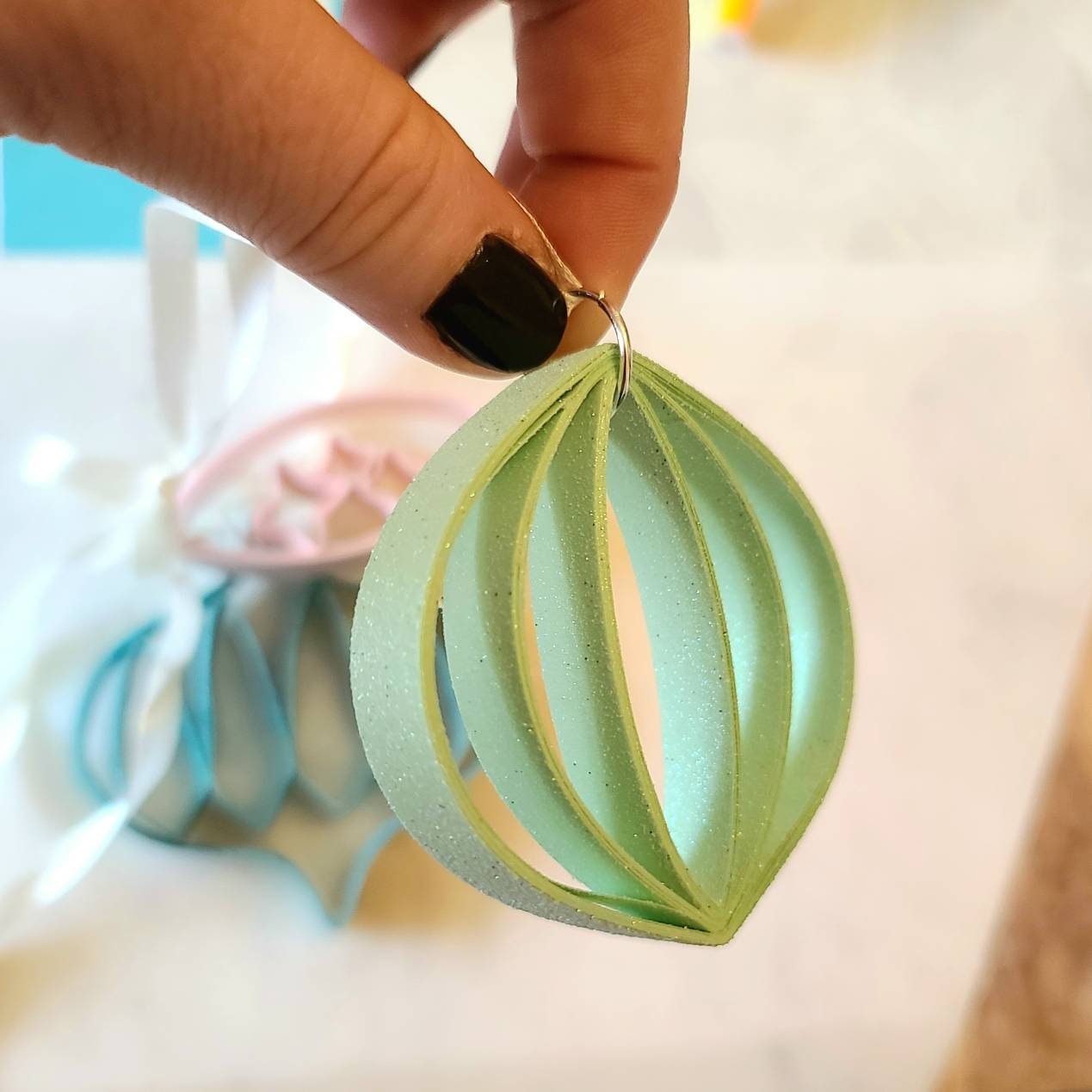 Midcentury Modern Christmas Ornament, Quilled Paper Pink Teal Turquoise ...