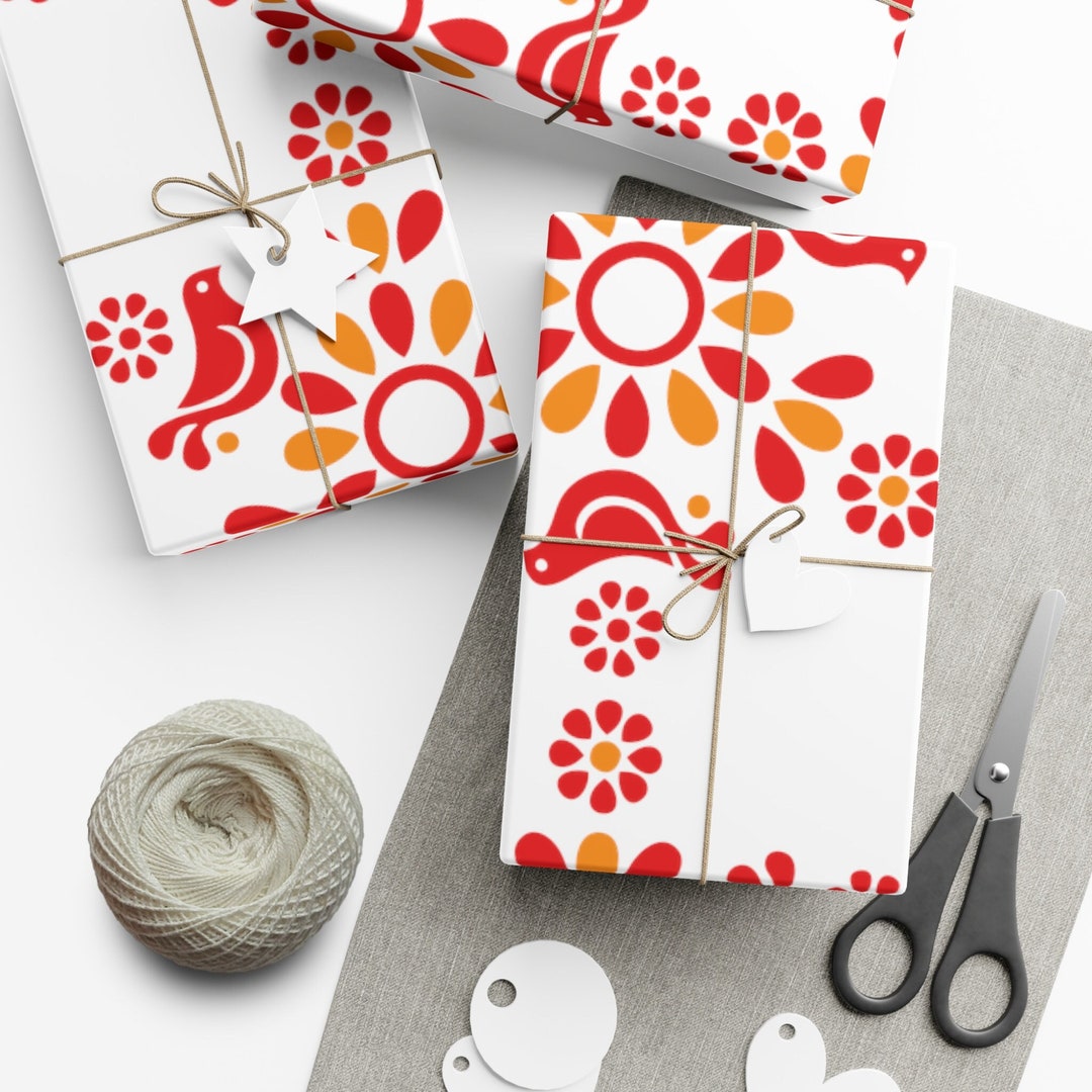 Pyrex Friendship Wrapping Paper, Christmas Gift Wrap, Red Orange Tree ...