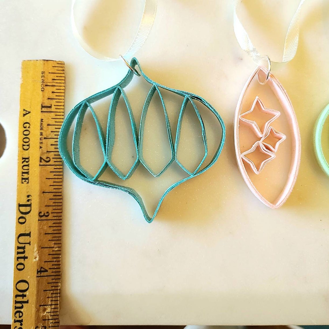 Midcentury Modern Christmas Ornament, Quilled Paper Pink Teal Turquoise ...
