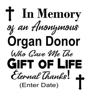 Organ Donation Decal, Anonymous Organ Donor,vinyl Decal, Donate Life ...