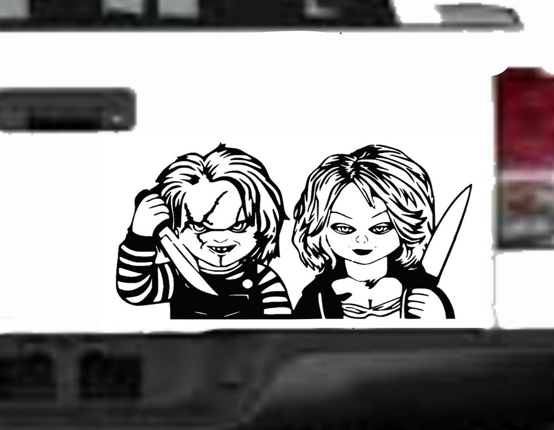 Chucky and Bride Sticker, Horror Decal, Chucky and Bride Hood Graphic ...