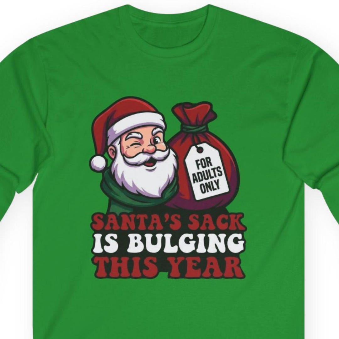 Santa Holding Bulging Sack Long Sleeve Tee | Christmas Holiday Shirt - Etsy