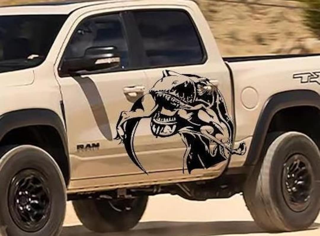 T-rex Dinosaur Eating A Raptor, TRX Dinosaur, Auto Graphic, Truck ...
