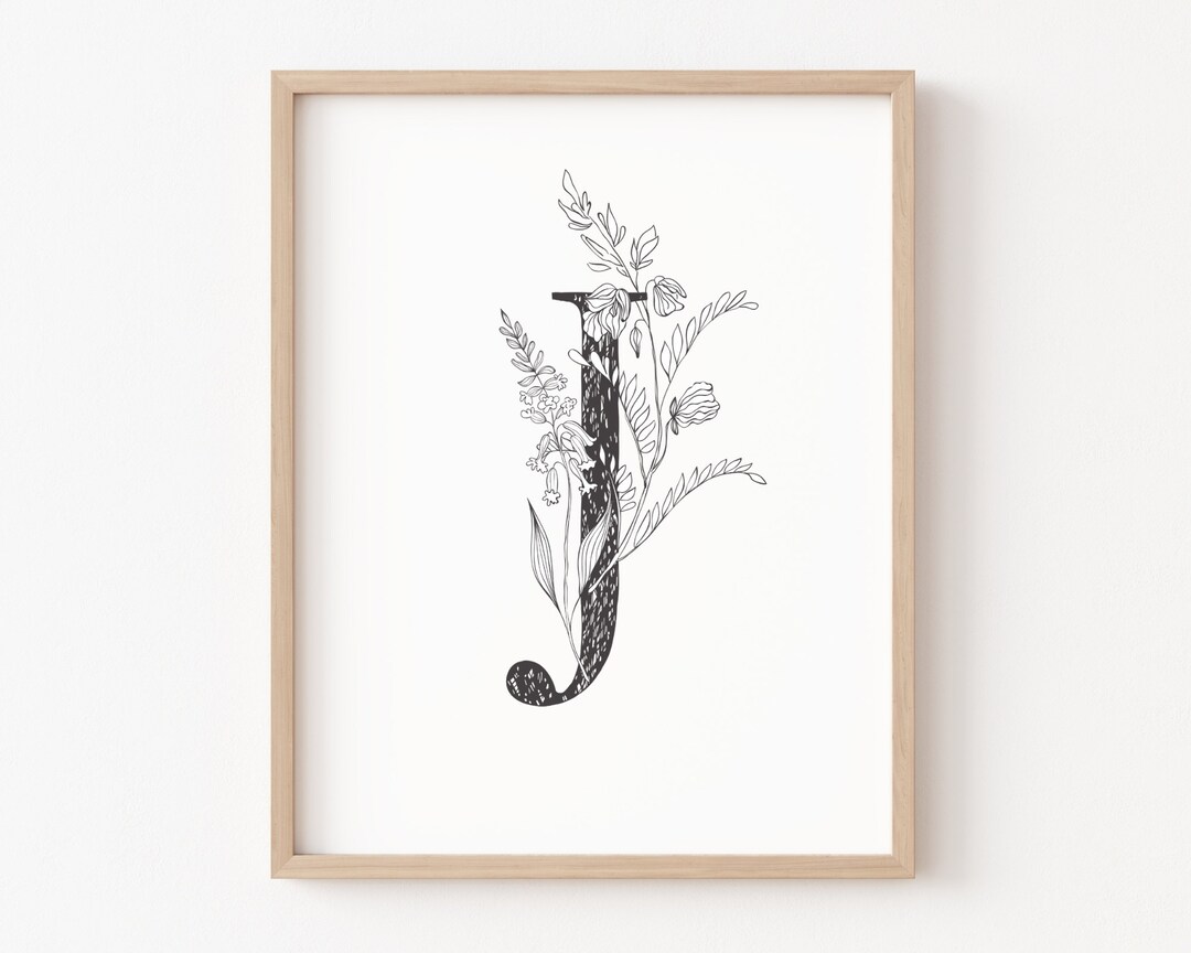 Botanical Letter J Print Initial Monogram Printable Wall Art - Etsy