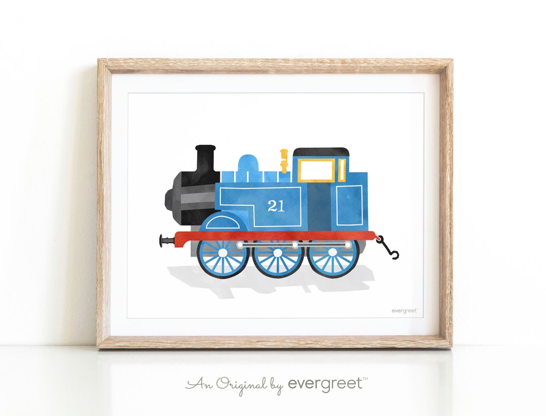 Blue Steam Train Wall Print | Digital Printable Art | Steam Engine ...