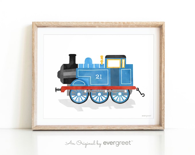 Blue Steam Train Wall Print | Digital Printable Art | Steam Engine ...