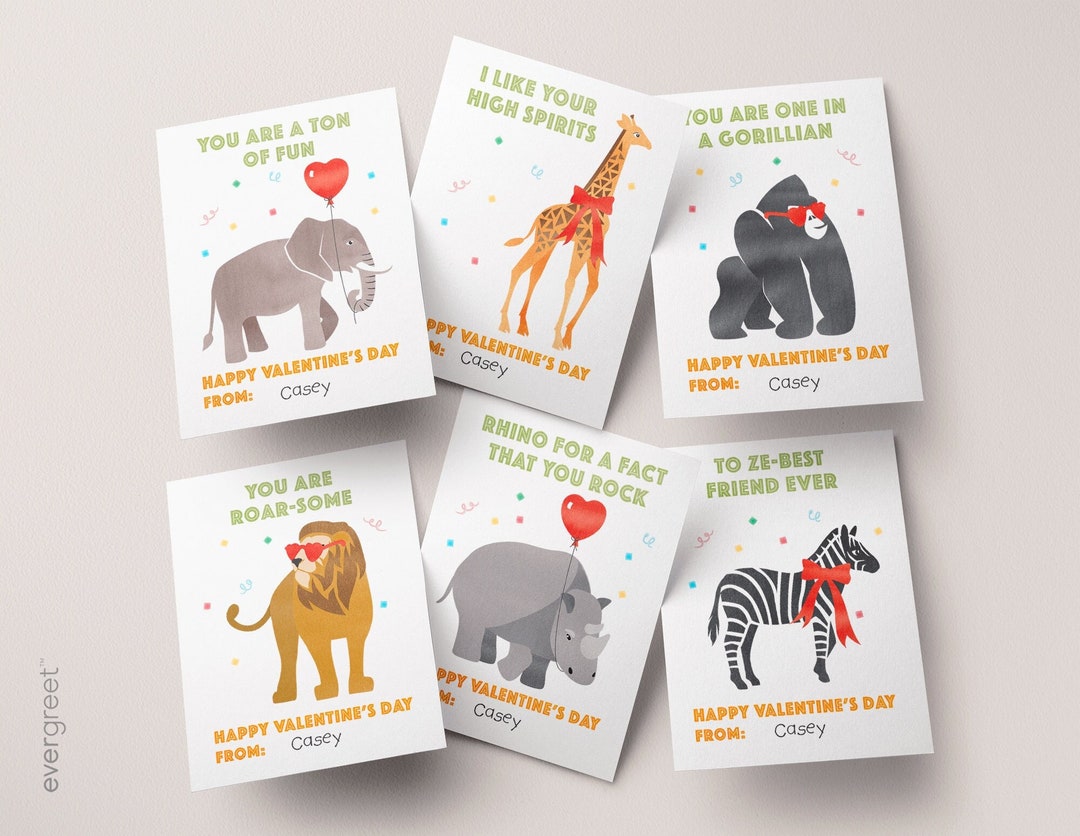 Kids Valentine Cards | INSTANT DOWNLOAD | Safari Animals, Wild Animals ...