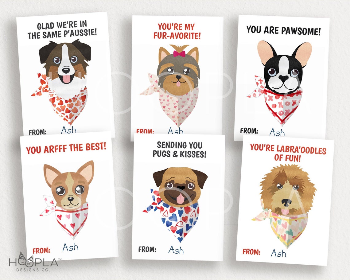 Kids Valentine Cards INSTANT DOWNLOAD Puppy Dog | Etsy