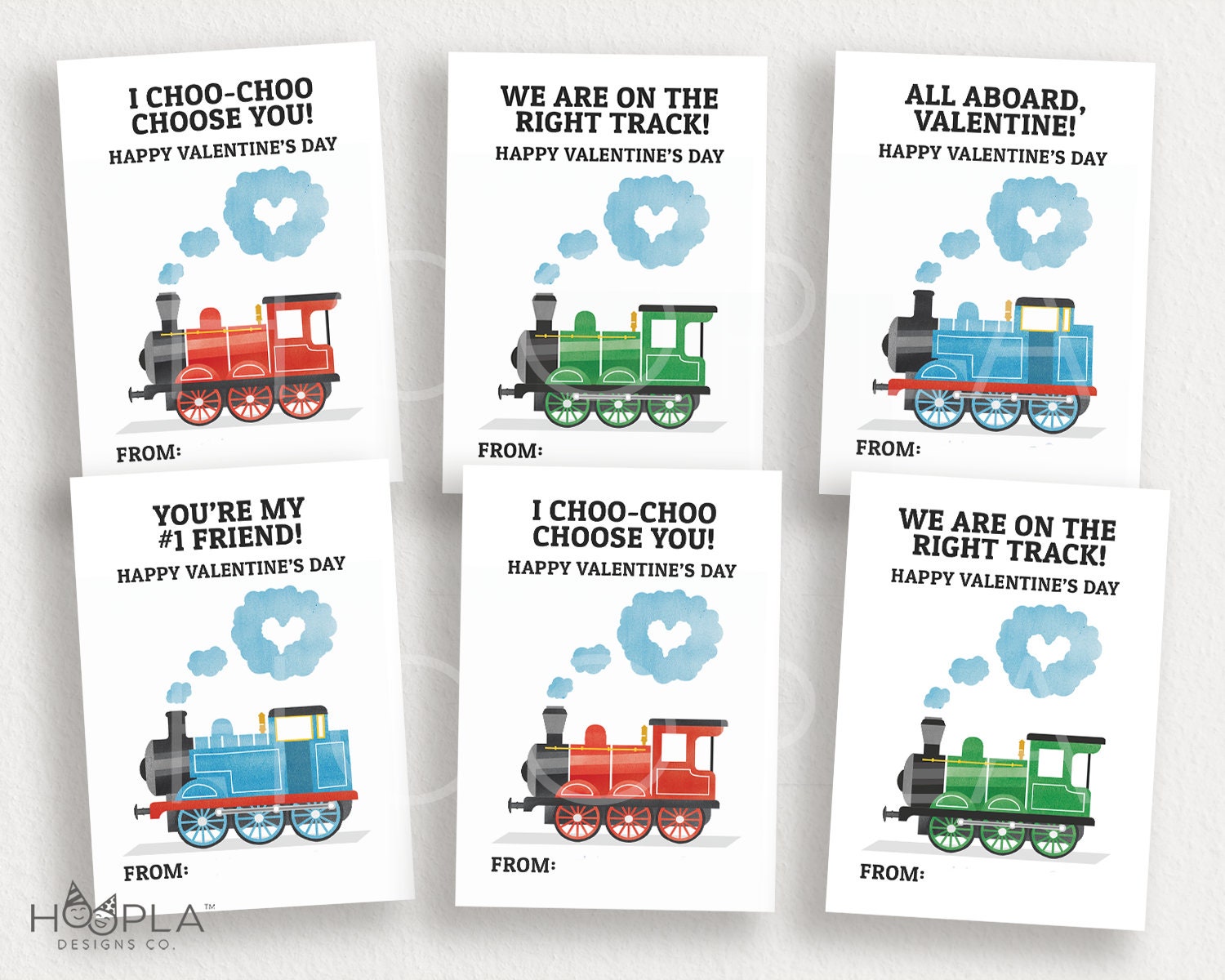 Kids Valentine Cards INSTANT DOWNLOAD Trains Steam | Etsy