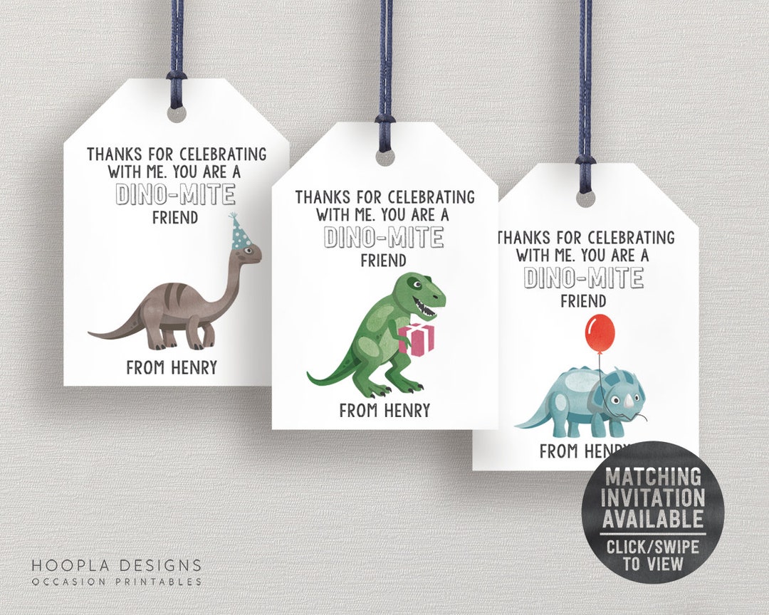 Dinosaur Thank You Tags for Birthday Party Favor, Goody & Treat Bags ...