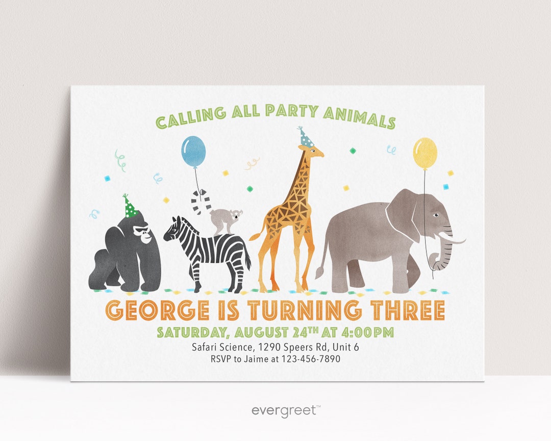 Calling All Party Animals Birthday Invitation & Party Pack (optional ...