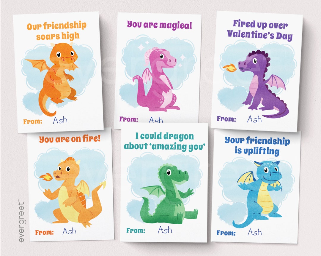 Kids Valentine Cards | INSTANT DOWNLOAD | Dragons, Dragon Valentines ...