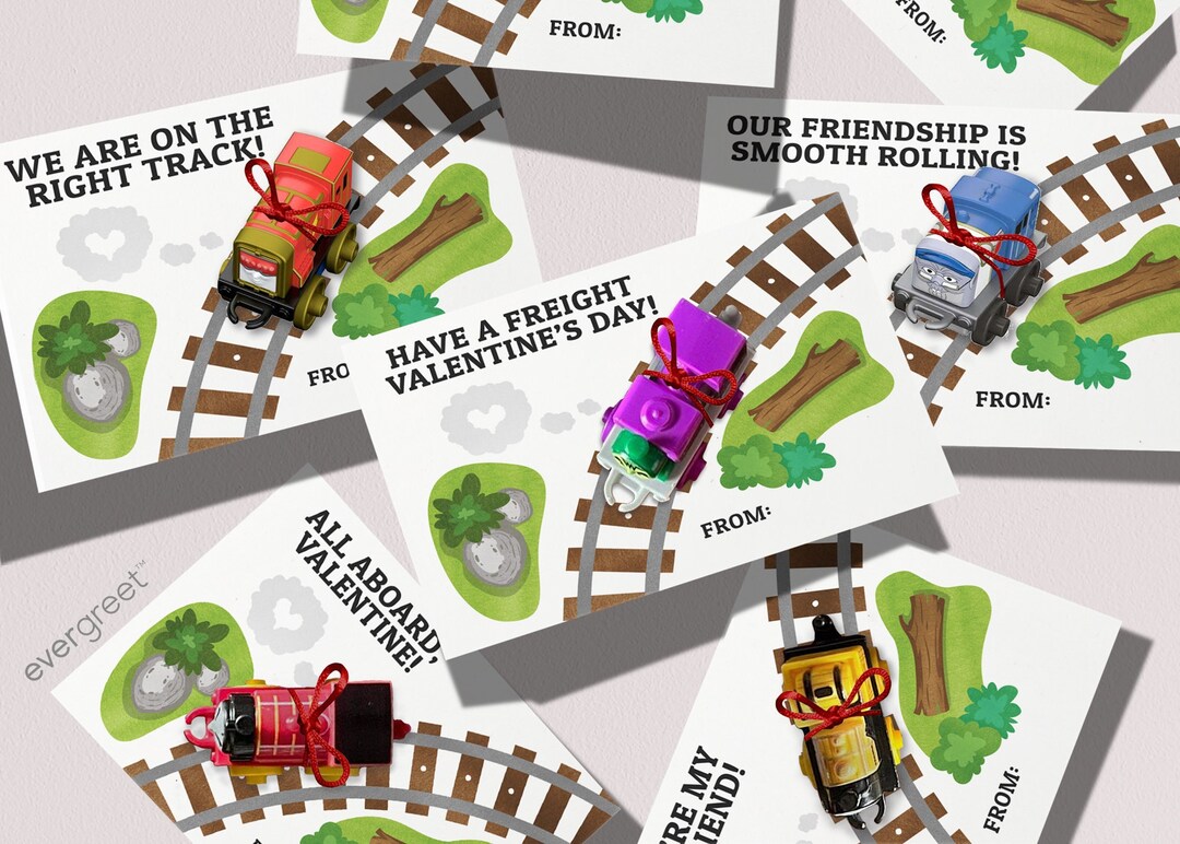 Kids Valentine Cards INSTANT DOWNLOAD Mini Trains, Steam Engine, Choo ...
