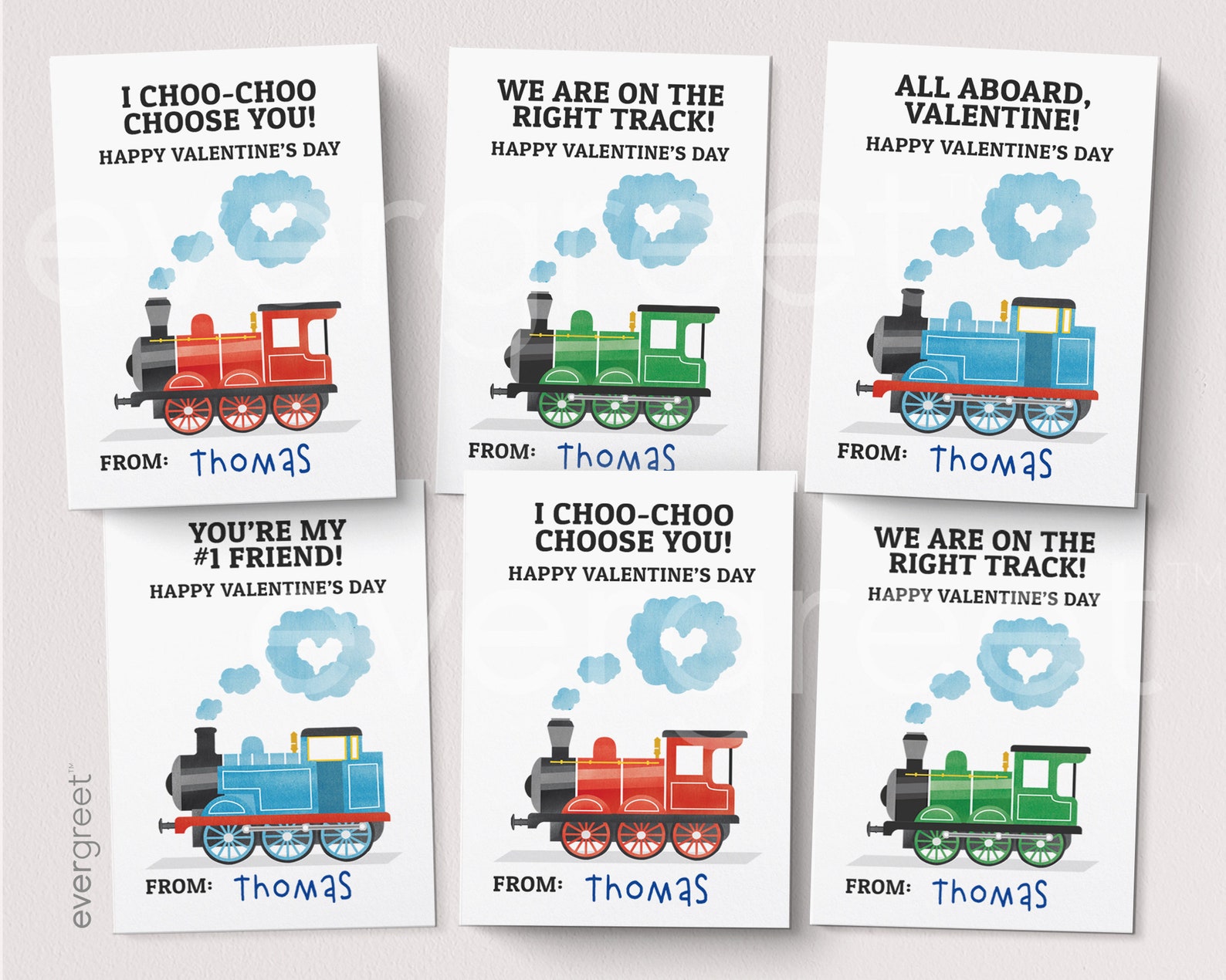 Kids Valentine Cards INSTANT DOWNLOAD Trains Steam | Etsy