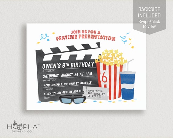 Movie Birthday Invitation for Kids Custom Digital Printable - Etsy