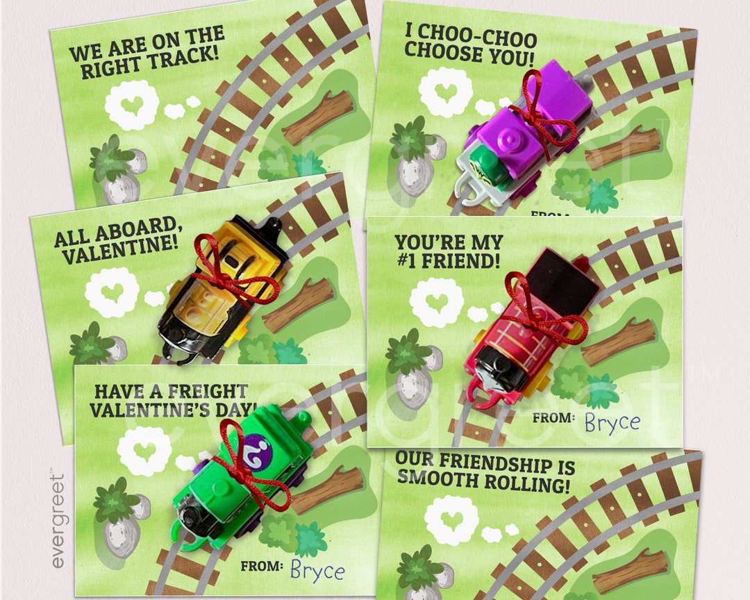 Kids Valentine Cards INSTANT DOWNLOAD Mini Trains, Steam Engine, Choo ...