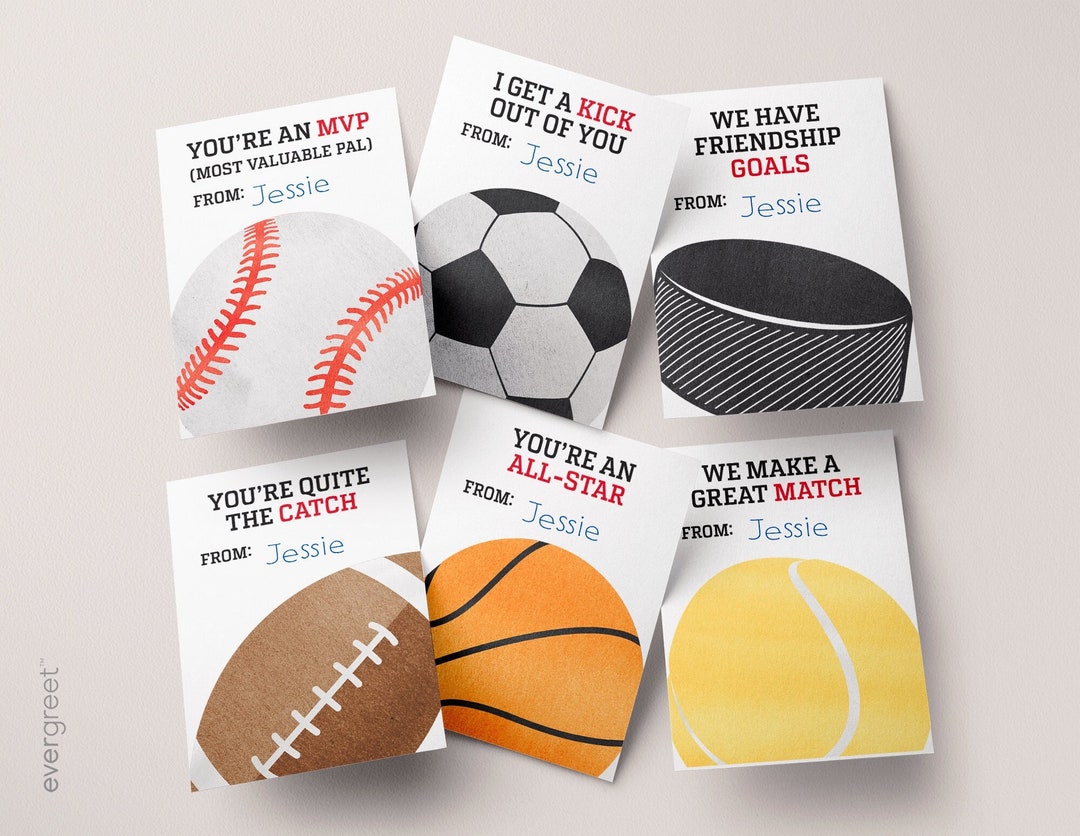 Kids Valentine Cards | INSTANT DOWNLOAD | Sports Valentines, Sport Ball ...