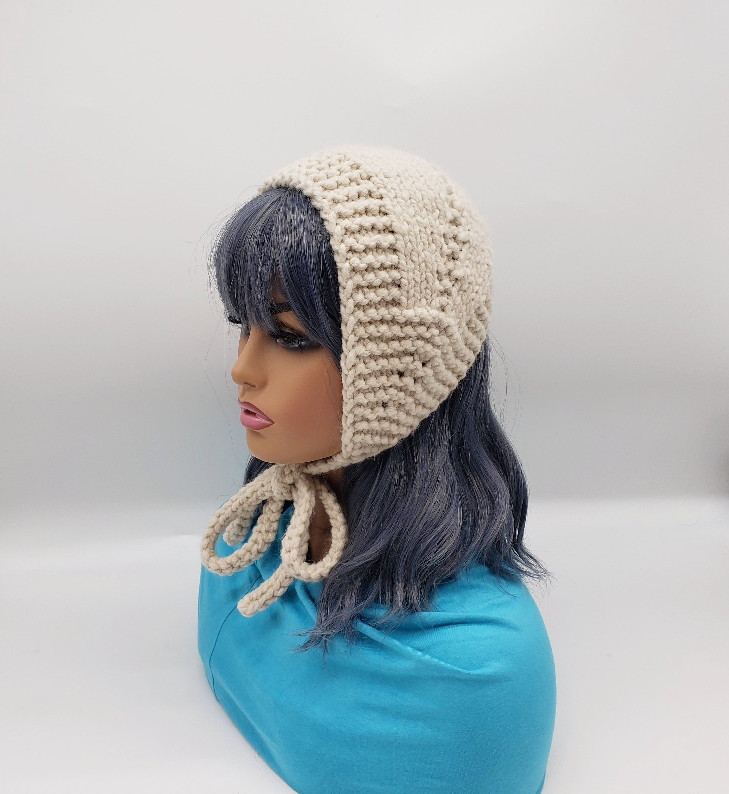 Chunky Knit Woman's Bonnet. Hand Knit Retro Wool Hat. Vintage 1950s ...