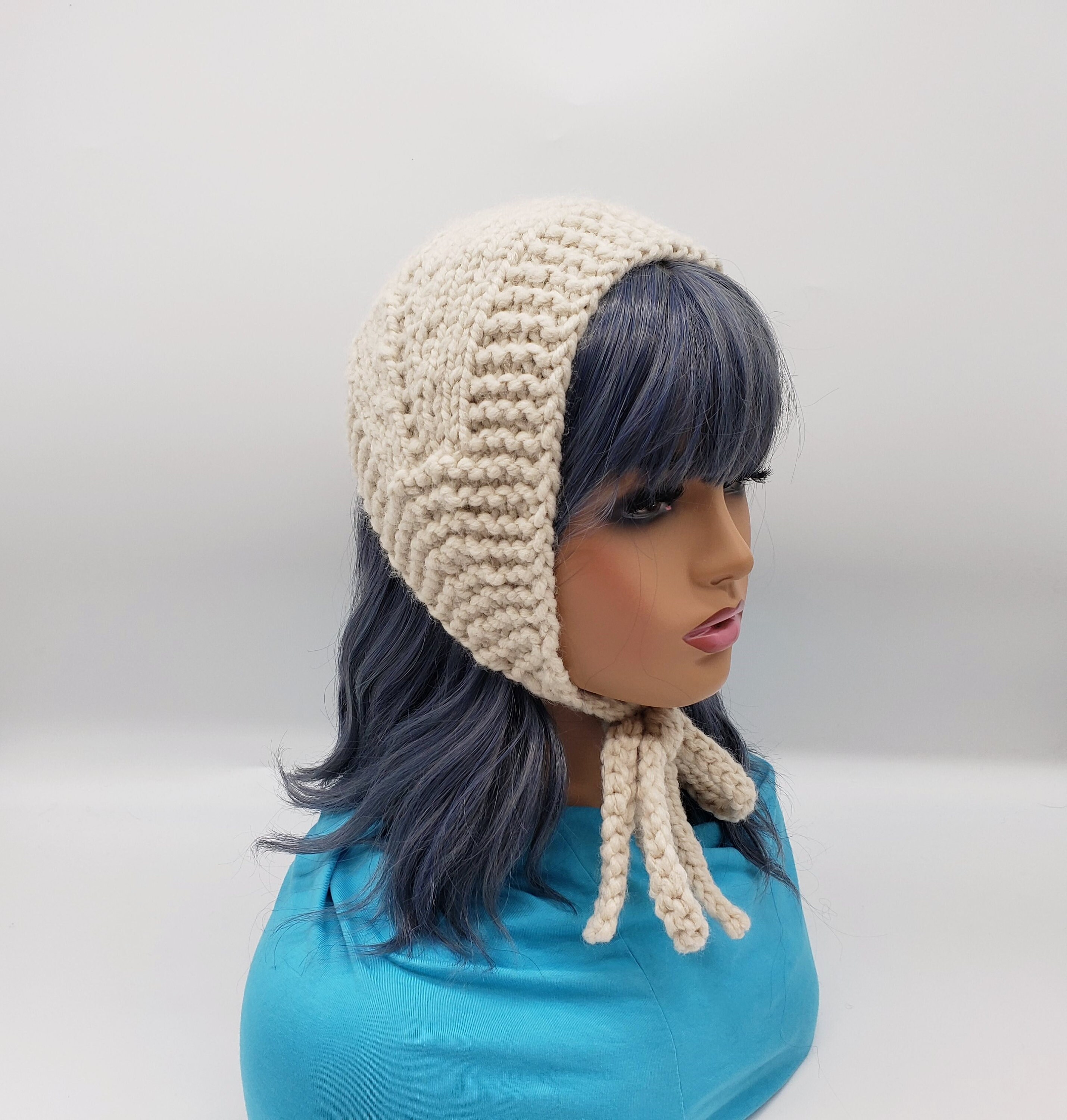 Chunky Knit Woman's Bonnet. Hand Knit Retro Wool Hat. Vintage 1950s ...