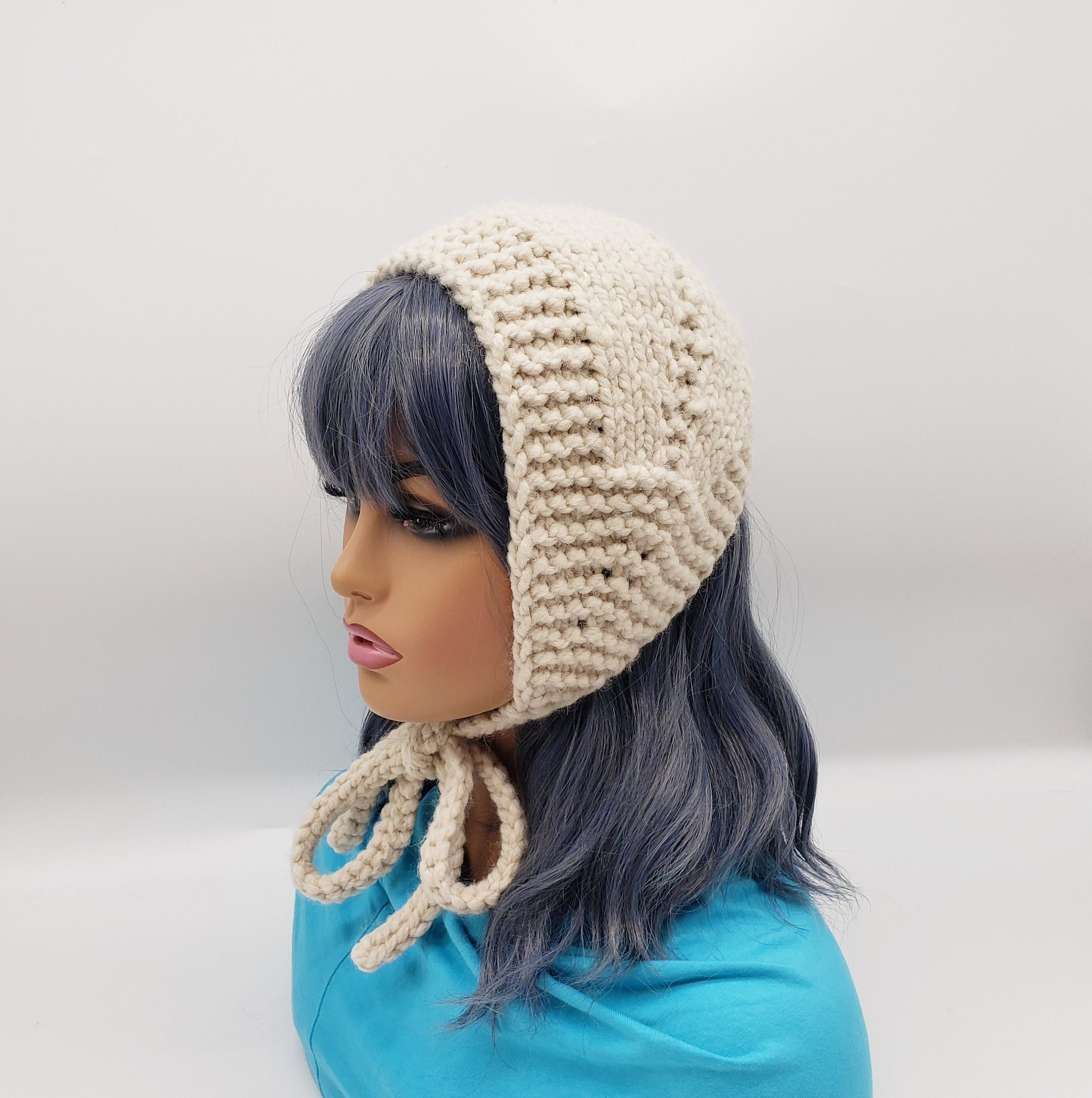 Chunky Knit Woman's Bonnet. Hand Knit Retro Wool Hat. Vintage 1950s ...