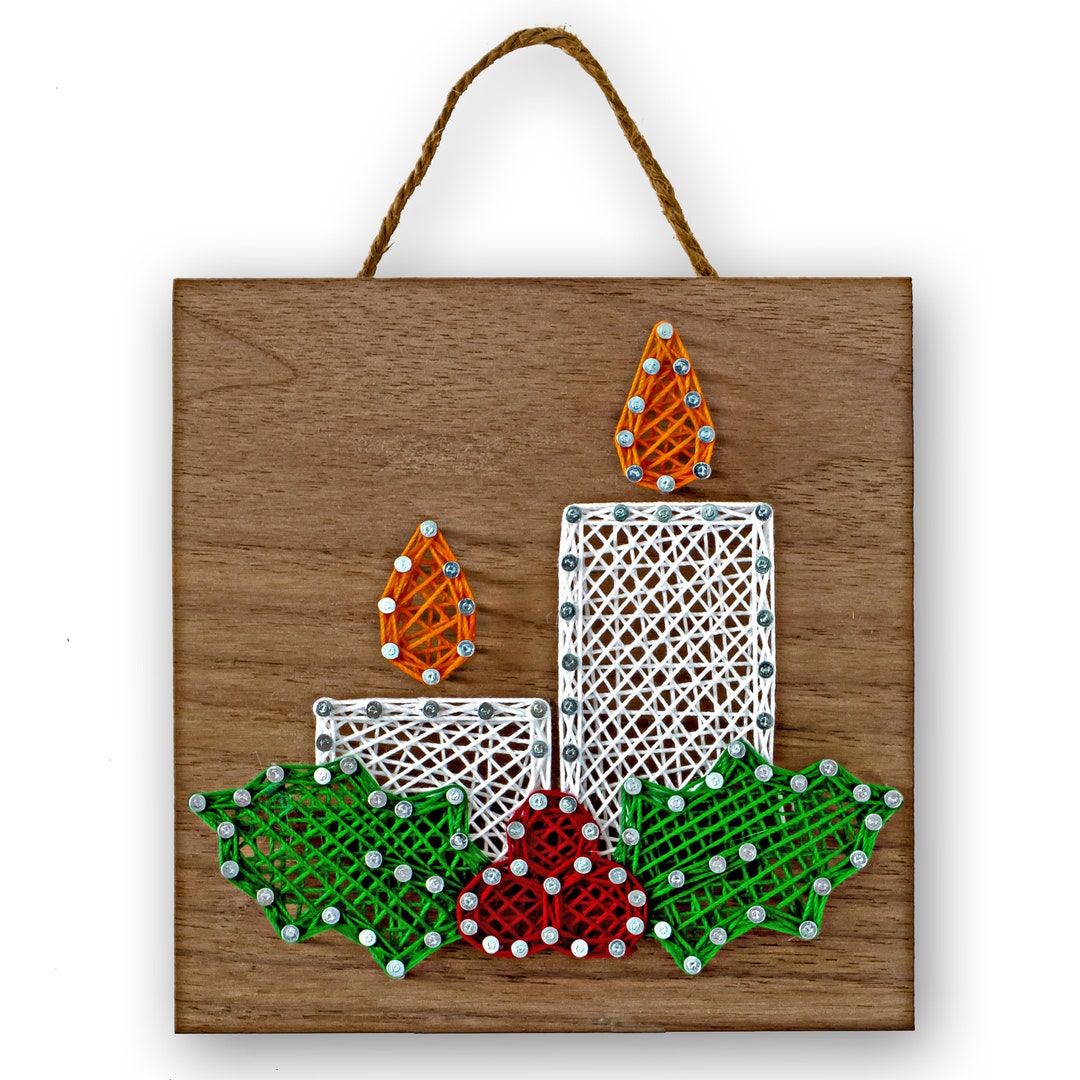 5" X 5" Christmas Candle & Holly String Art Kit | DIY Adult Holiday ...