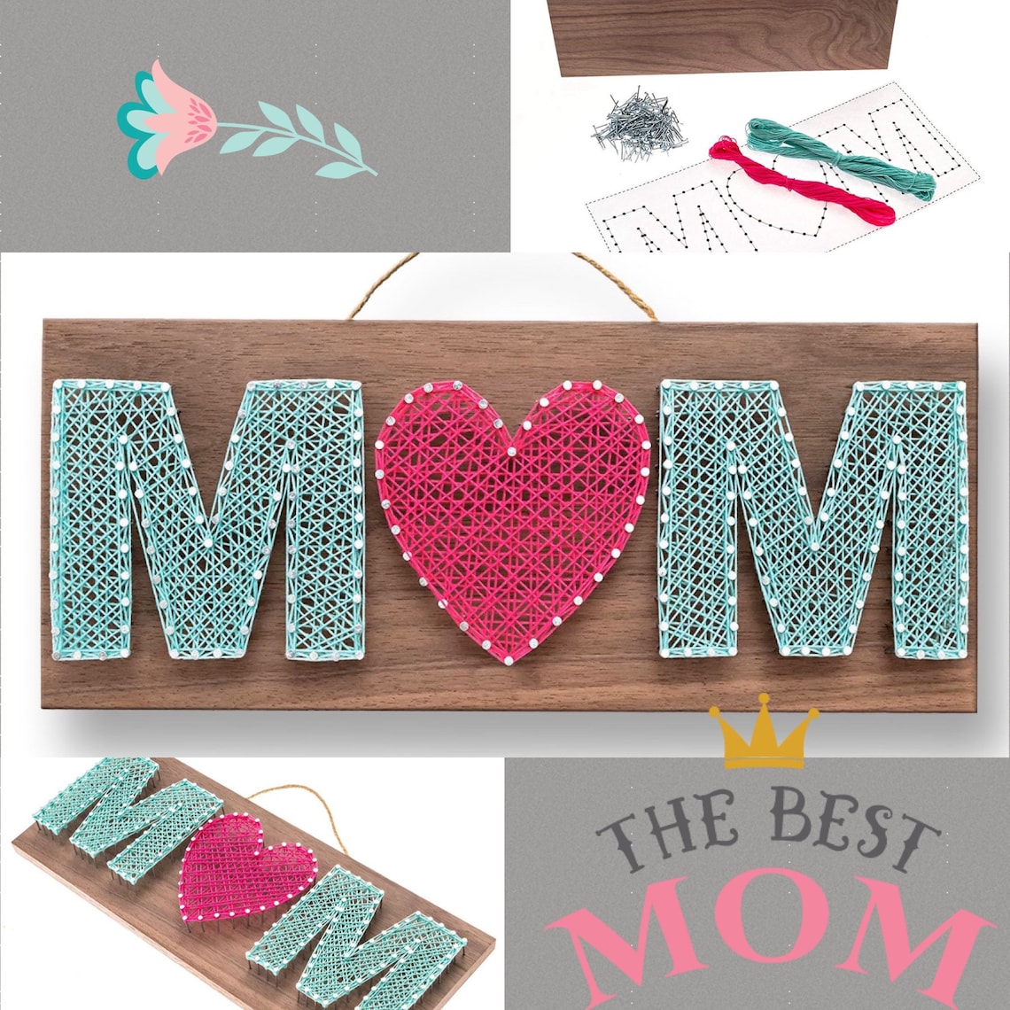 12 X 5 MOM String Art Kit DIY Adult Mother's | Etsy