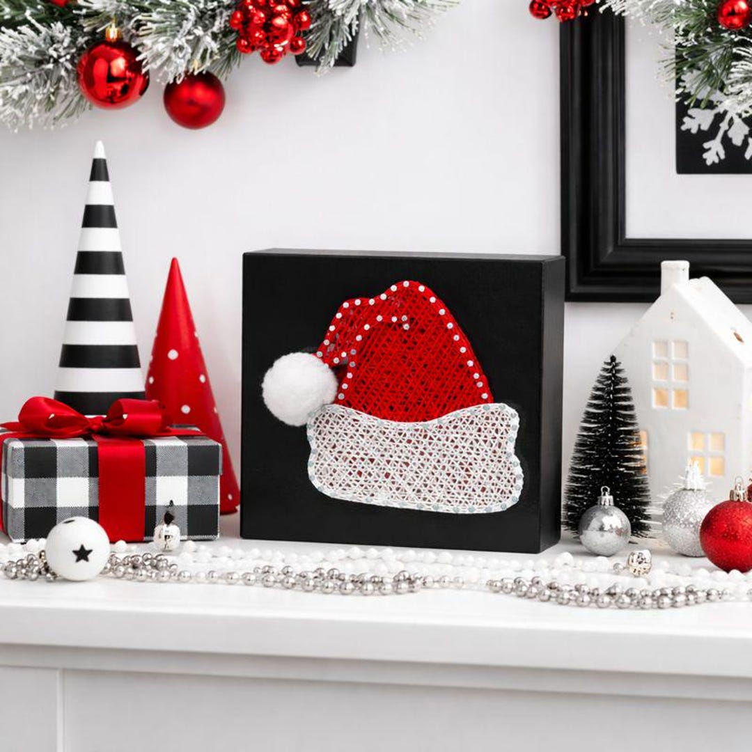 Santa Hat String Art Pattern - Printable PDF - DIY Rustic Christmas ...